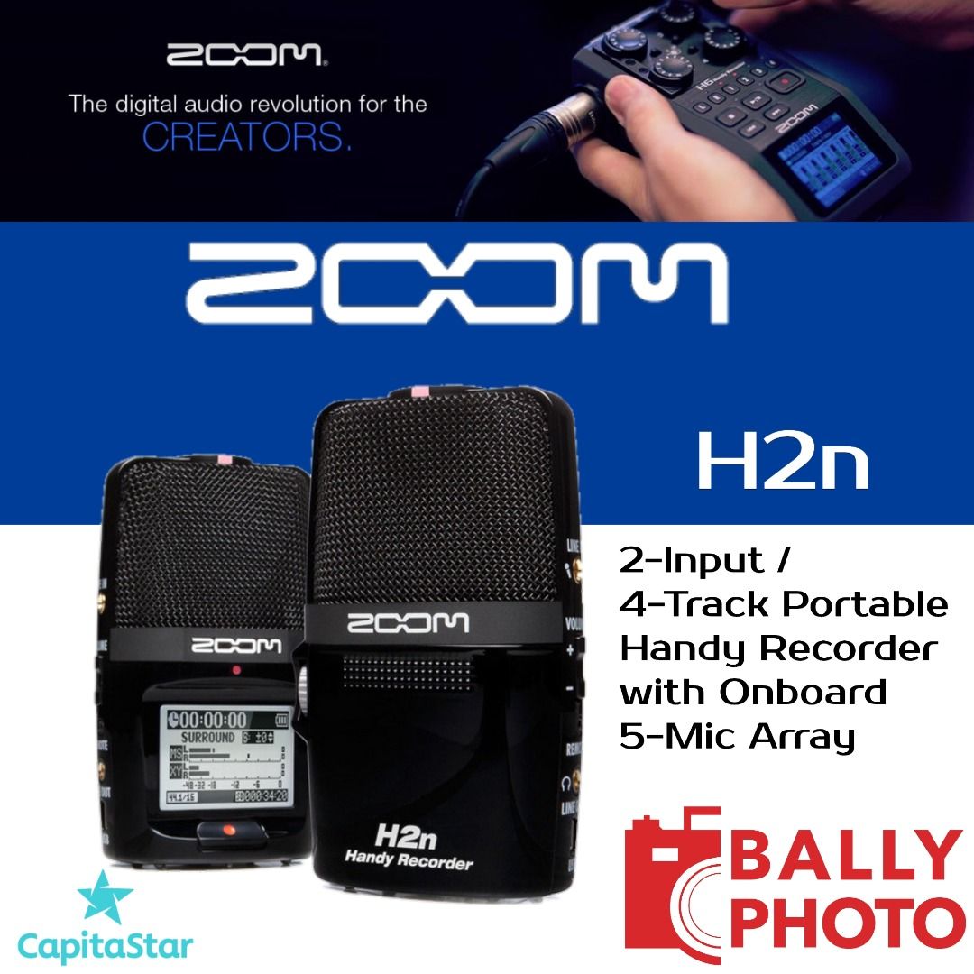 Zoom H2n 2-Input / 4-Track Portable Handy Recorder with Onboard 5-Mic Array, Photography ...
