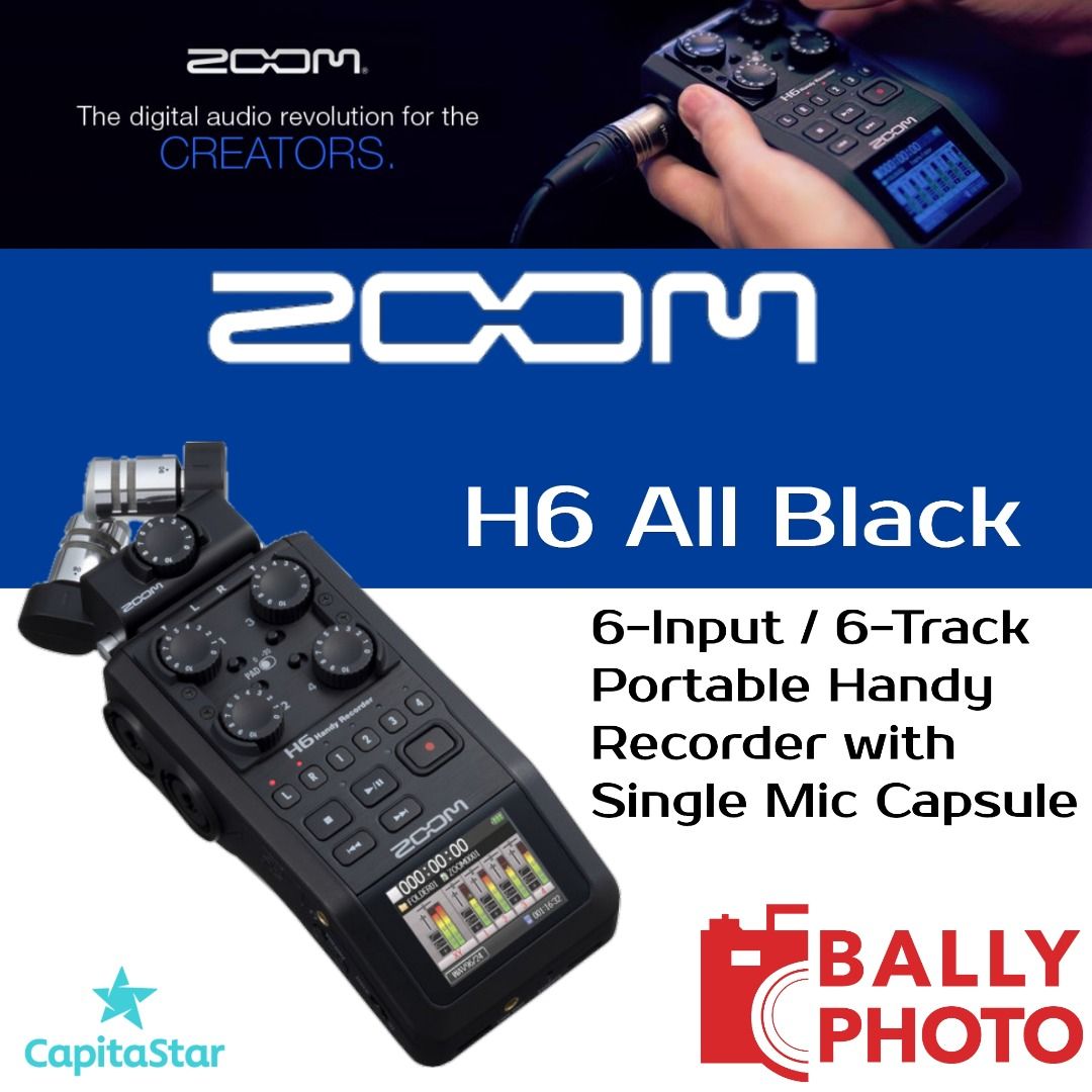 Zoom H6 All Black 6-Input / 6-Track Portable Handy Recorder with Single ...