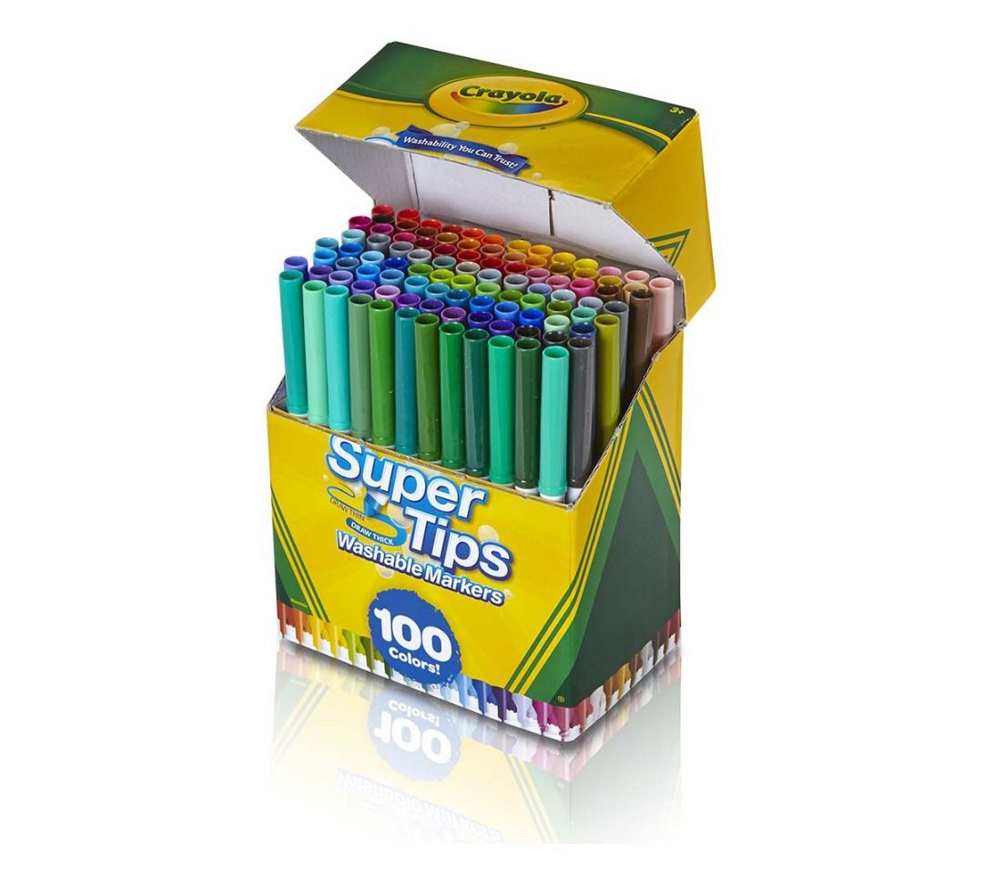 100 MARKER SET CRAYOLA Draw Thin Draw Thick Super Tips Washable Markers ...