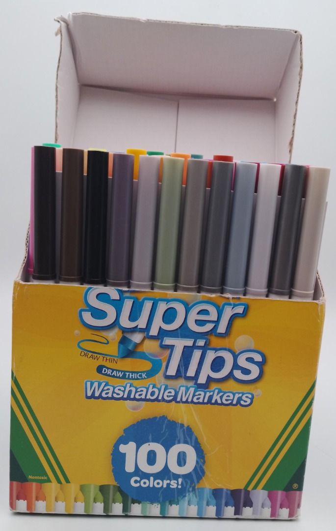 100 MARKER SET CRAYOLA Draw Thin Draw Thick Super Tips Washable Markers ...
