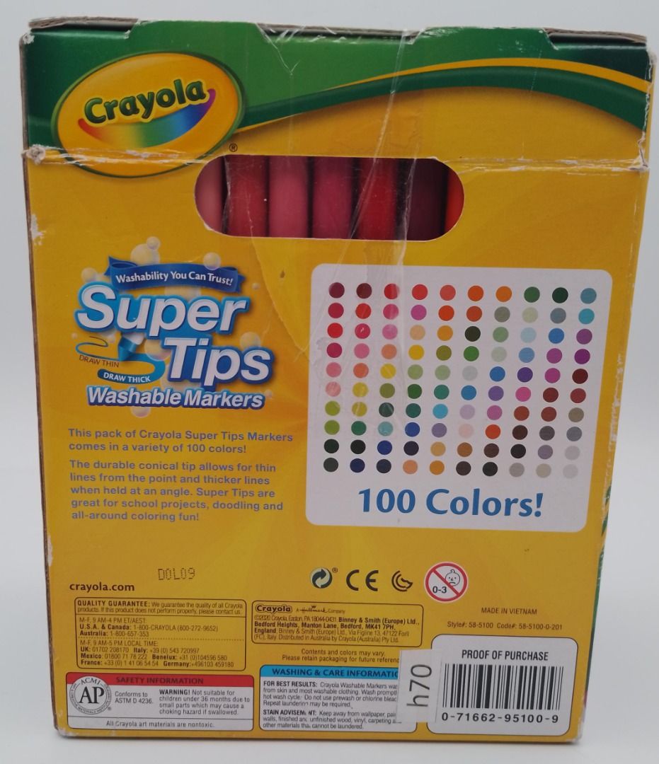 100 MARKER SET CRAYOLA Draw Thin Draw Thick Super Tips Washable Markers ...