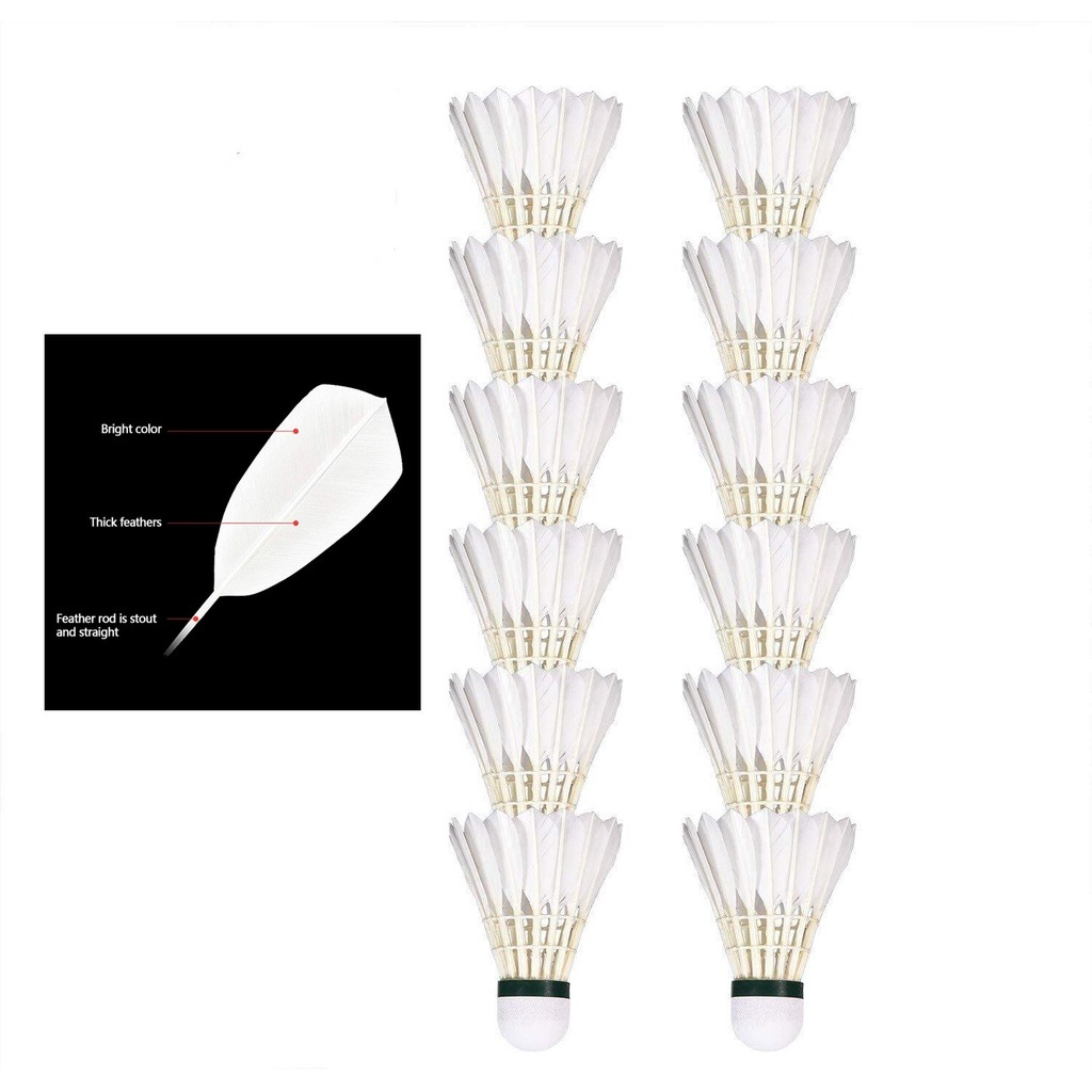 12 PCS Goose Feather Badminton Shuttlecocks with Great Stability and ...