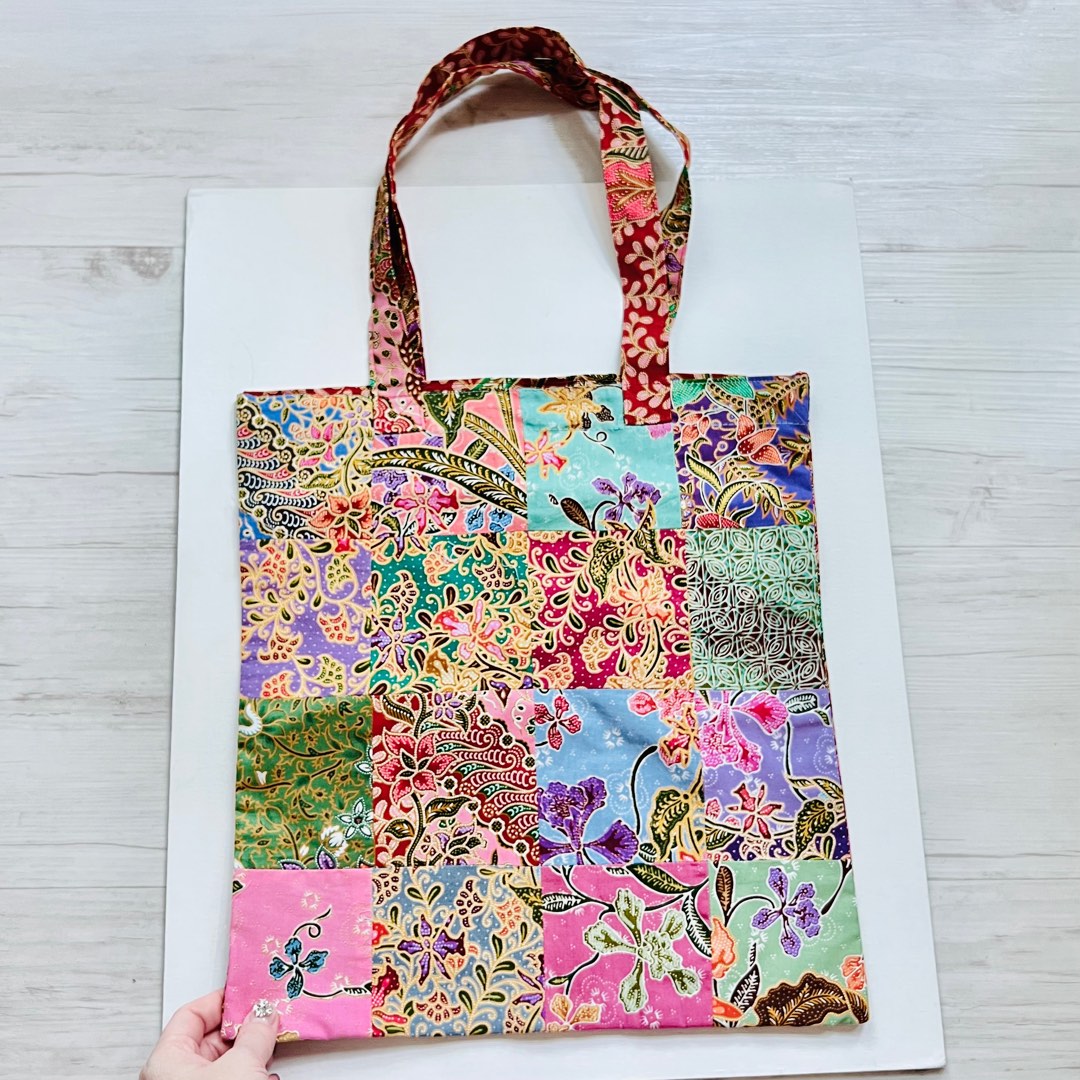 34cm Batik Patchwork Shopping Bag Handmade in Singapore, Women's ...