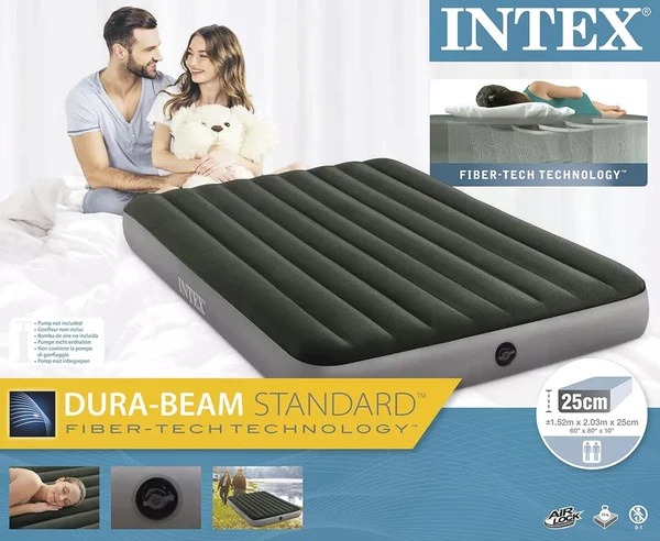 [ INTEX ] Fiber Tech Dura Beam Super Queen Size Army Green Inflatable ...