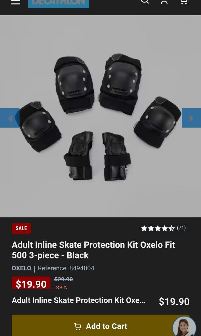 Adult Inline Skate Protection Kit Oxelo Fit 500 3-piece - Black, Sports ...