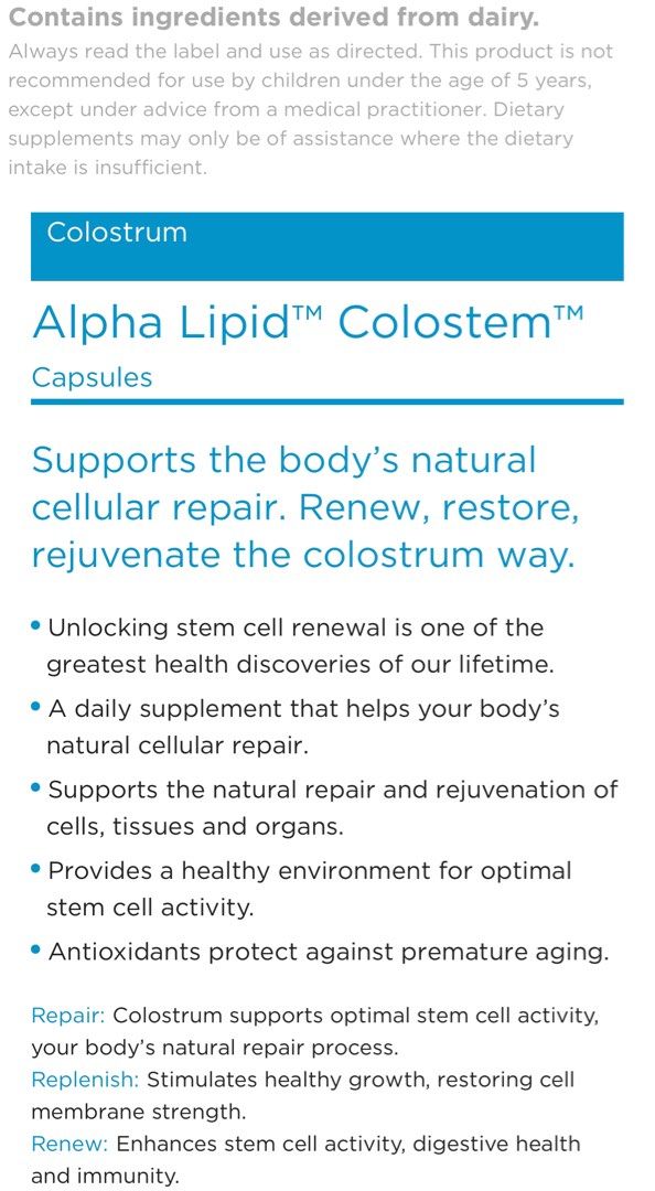 Alpha Lipid Colostem, Health & Nutrition, Health Supplements, Vitamins ...