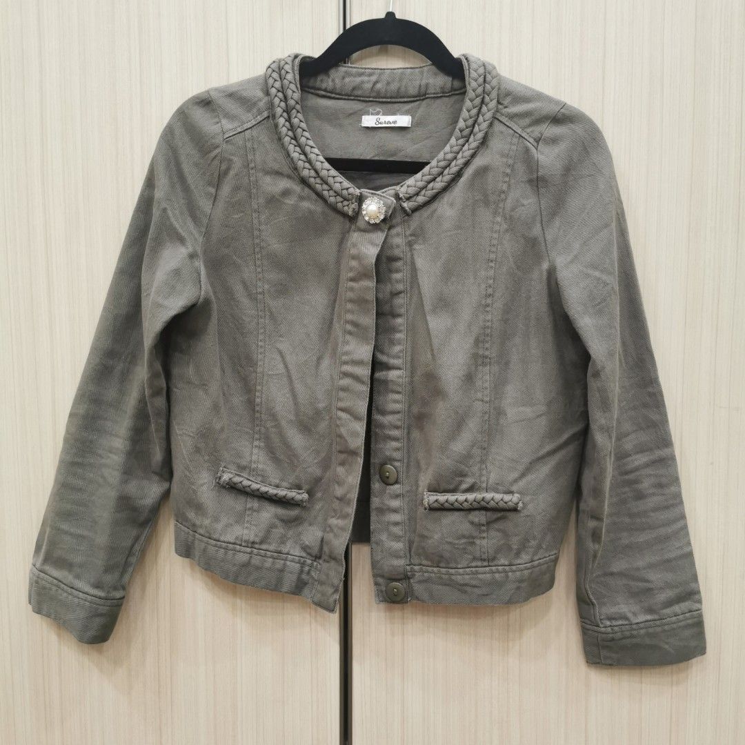 Army Crop Jacket (Denim), Fesyen Wanita, Pakaian Wanita, Baju Luaran di ...