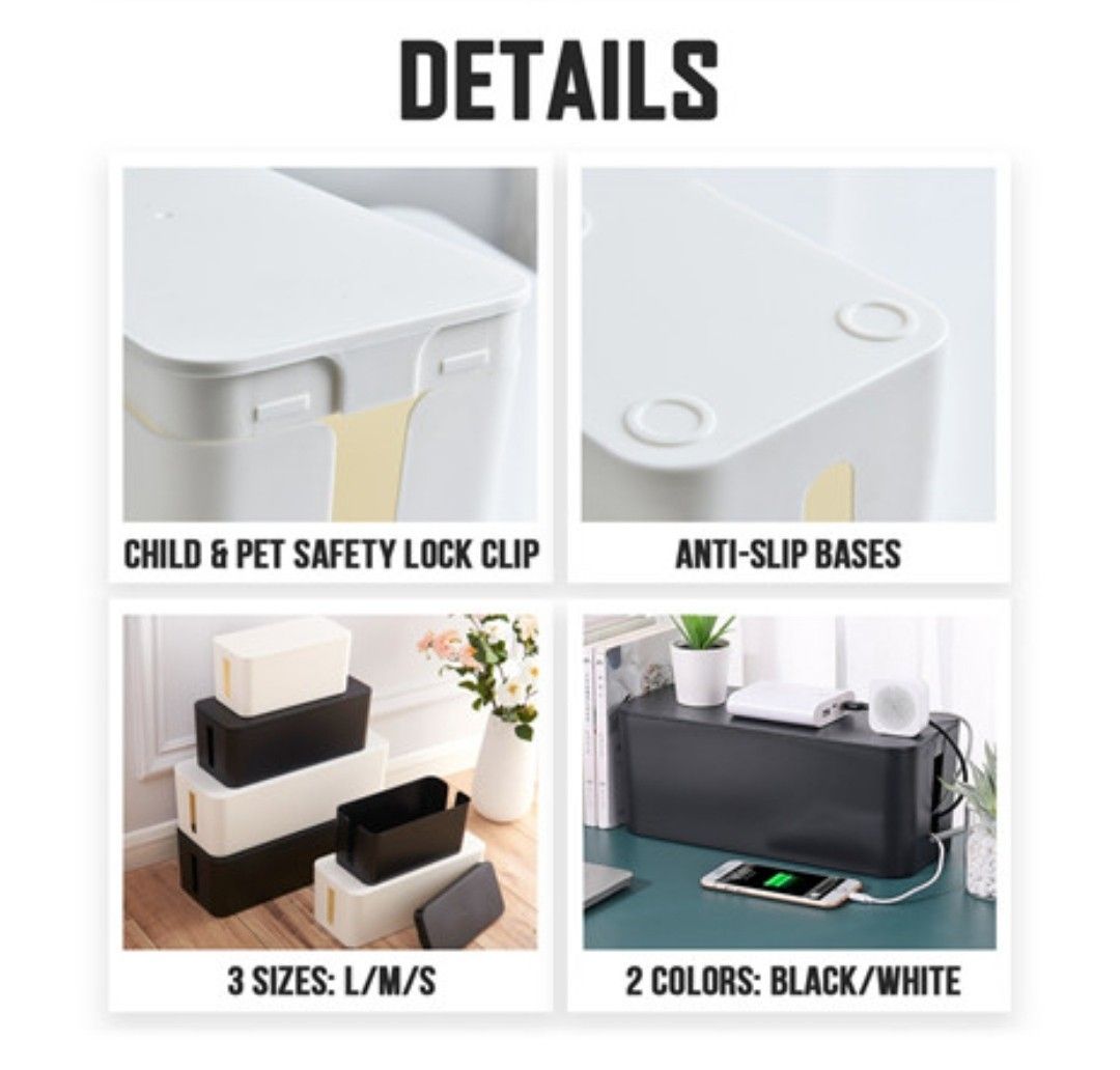 Cable Storage Box Organizer Hideaway Cable Box Management Safety ...