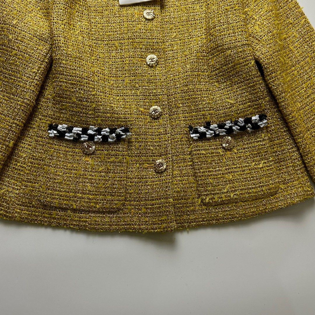 Chanel Gold Tweed jacket, Luxury, Apparel on Carousell