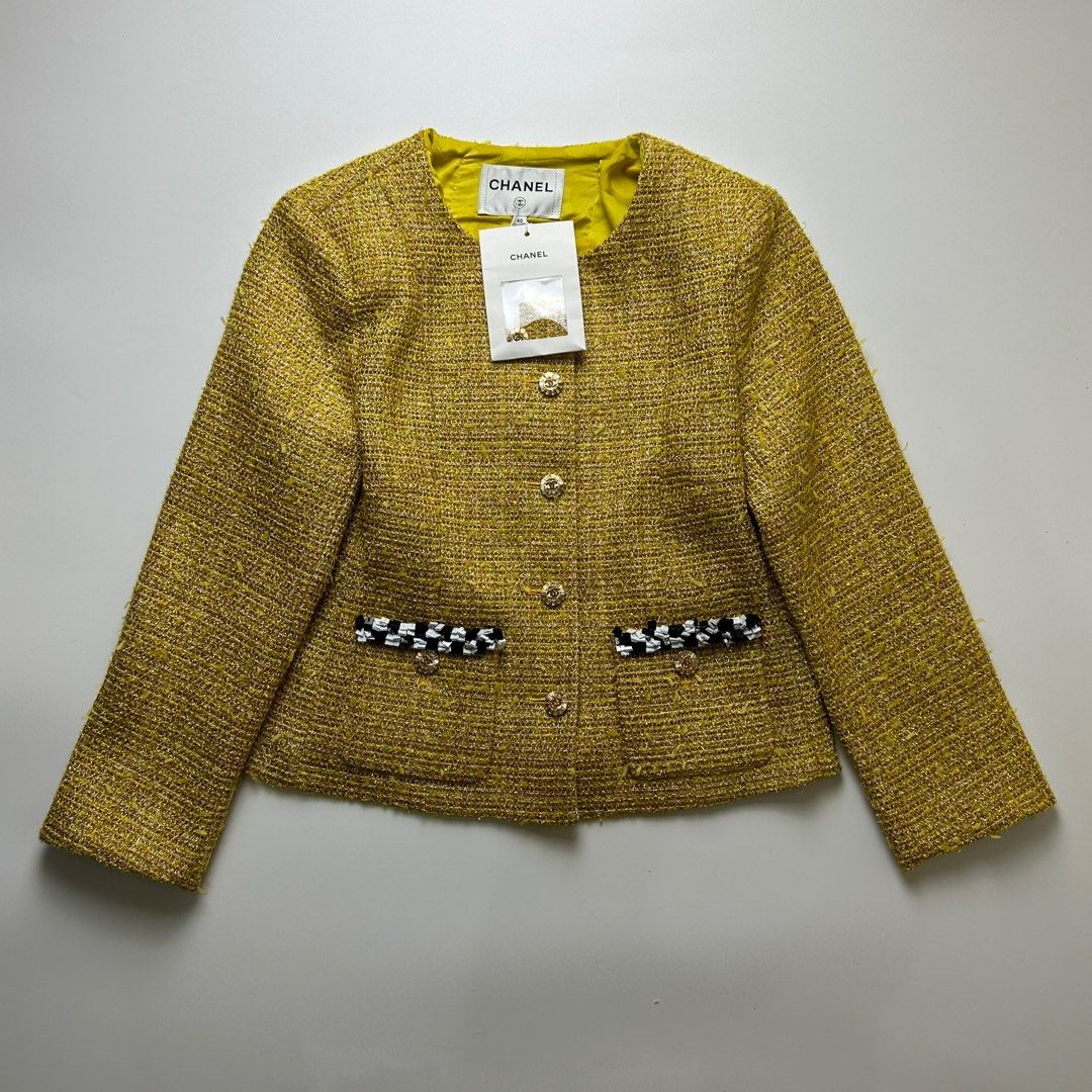Chanel Gold Tweed jacket, Luxury, Apparel on Carousell
