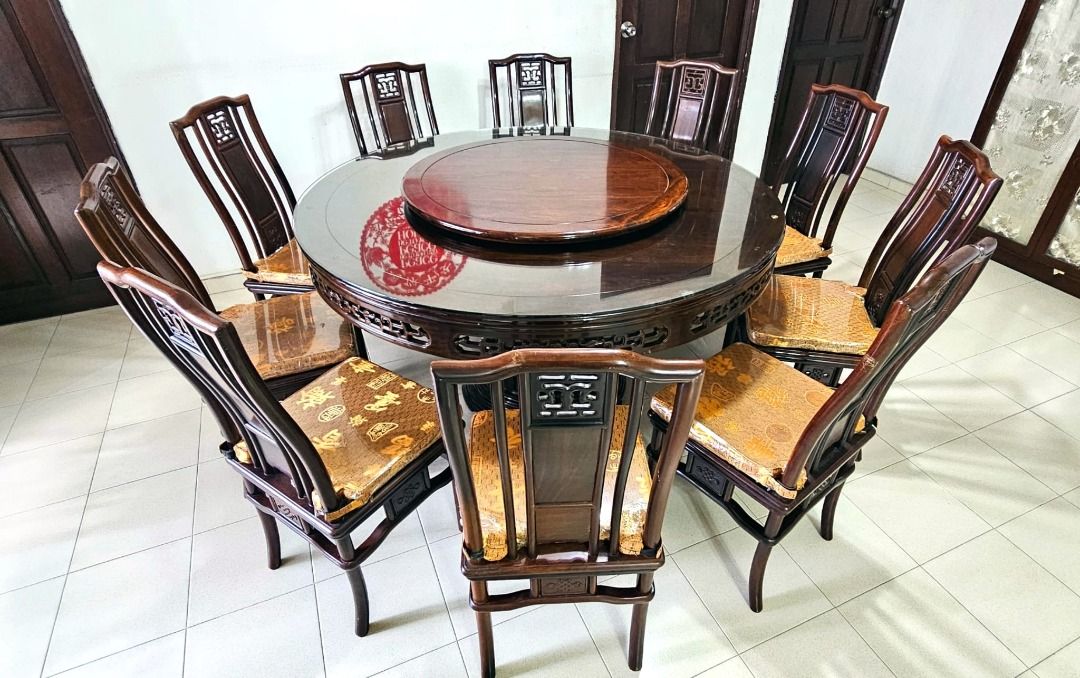 Solid Chinese Ebony wood Dining Table (Round w/ Glass top , Lazy Susan ...