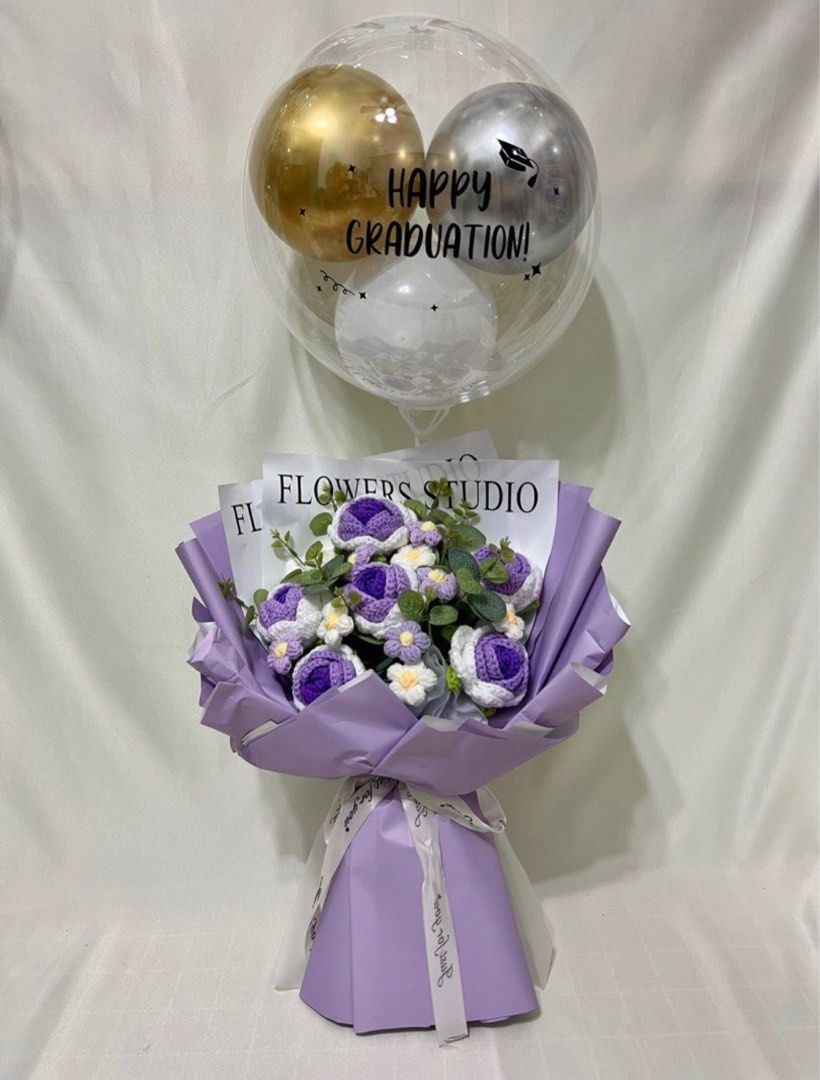 Crochet & Artificial Graduation Bouquet Crochet Flower Balloon Birthday ...