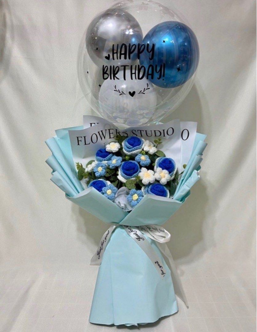 Crochet & Artificial Graduation Bouquet Crochet Flower Balloon Birthday ...