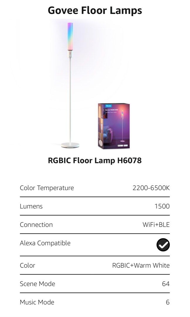 Govee RGBIC Cylinder Floor Lamp (local plug), LED Corner Floor Lamp ...