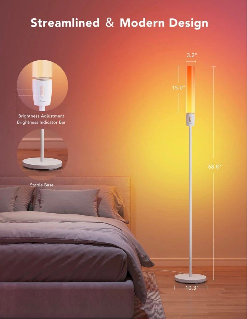 Govee RGBIC Cylinder Floor Lamp (local plug), LED Corner Floor Lamp ...