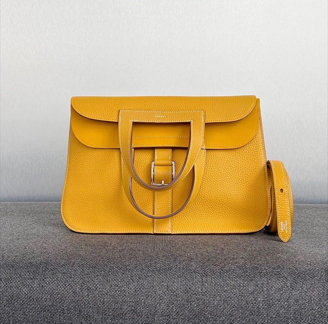 Hermes Halzan 31 Jaune Amber Clemence Phw, Luxury, Bags & Wallets on ...