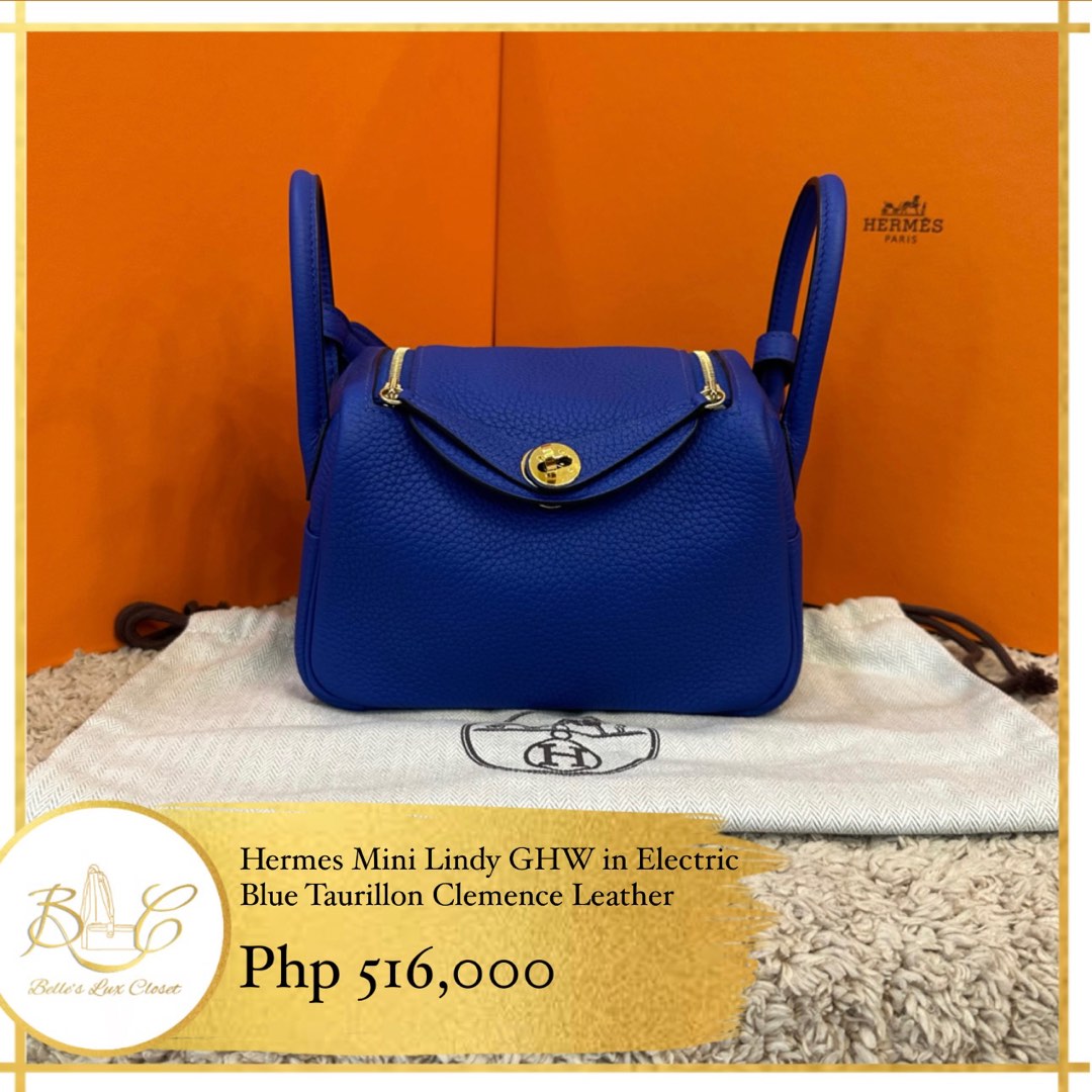 Hermes Mini Lindy GHW Electric Blue Clemence, Luxury, Bags & Wallets on ...