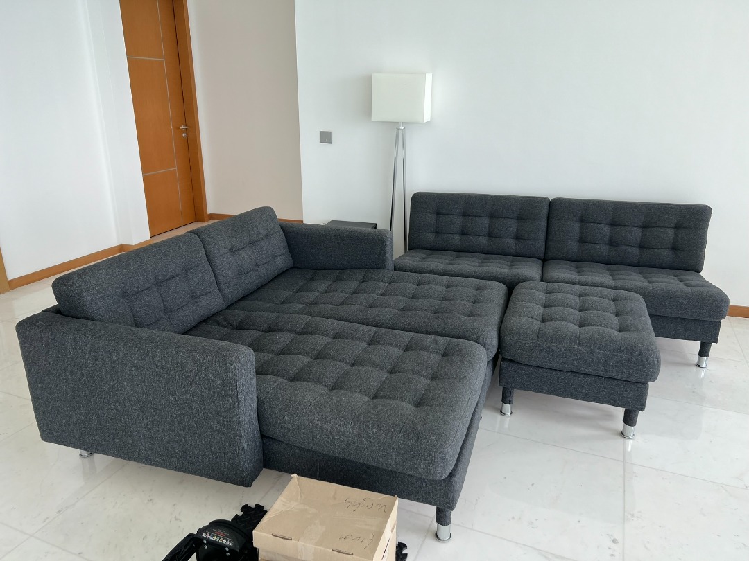 Ikea Massive 5 seat sofa, (3 regular seat and 2 chaise longue) + Footstool Ottoman, Moving sale ...