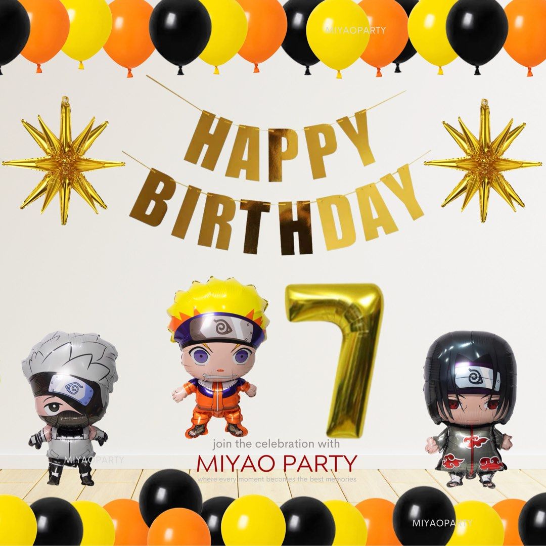 Naruto Itachi Kakashi Yellow Orange Black Balloons Birthday Set / Age ...