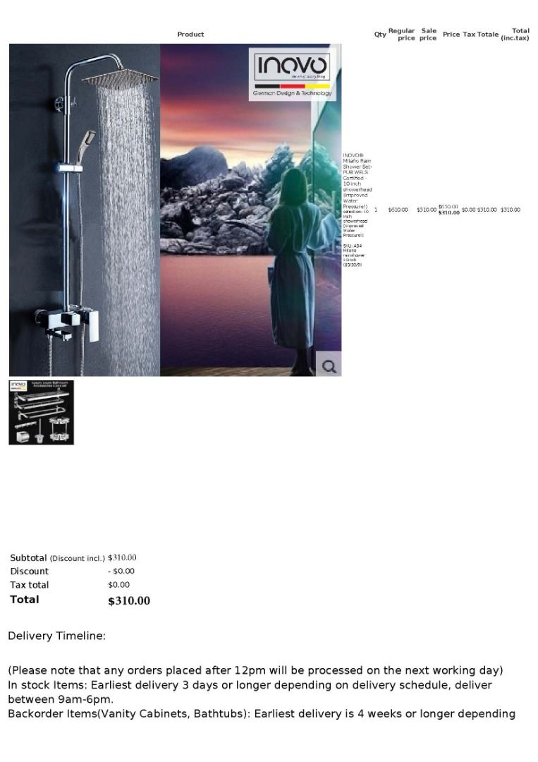 Inovo Milano Rain Forest Shower Set - PUB Certified., Furniture & Home ...