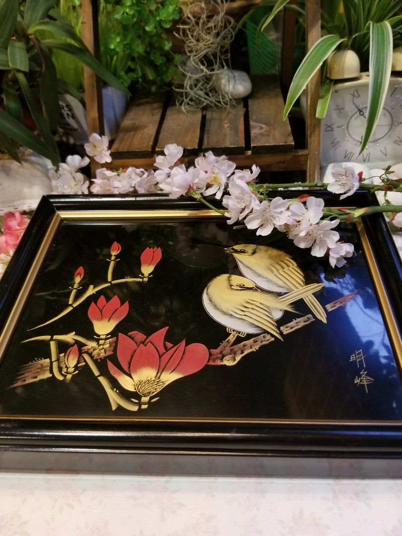 Japan Traditional Lacquer Art paint couple bird for wall decor ...