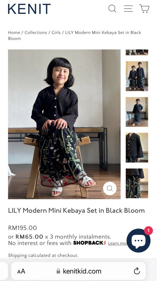 NEW KENIT modern kebaya in black bloom, Babies & Kids, Babies & Kids ...