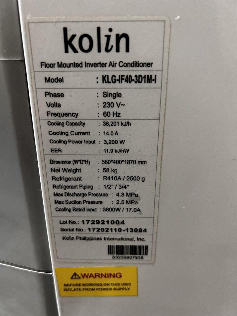 Kolin Floor Mounted Inverter Air Conditioner, TV & Home Appliances, Air ...