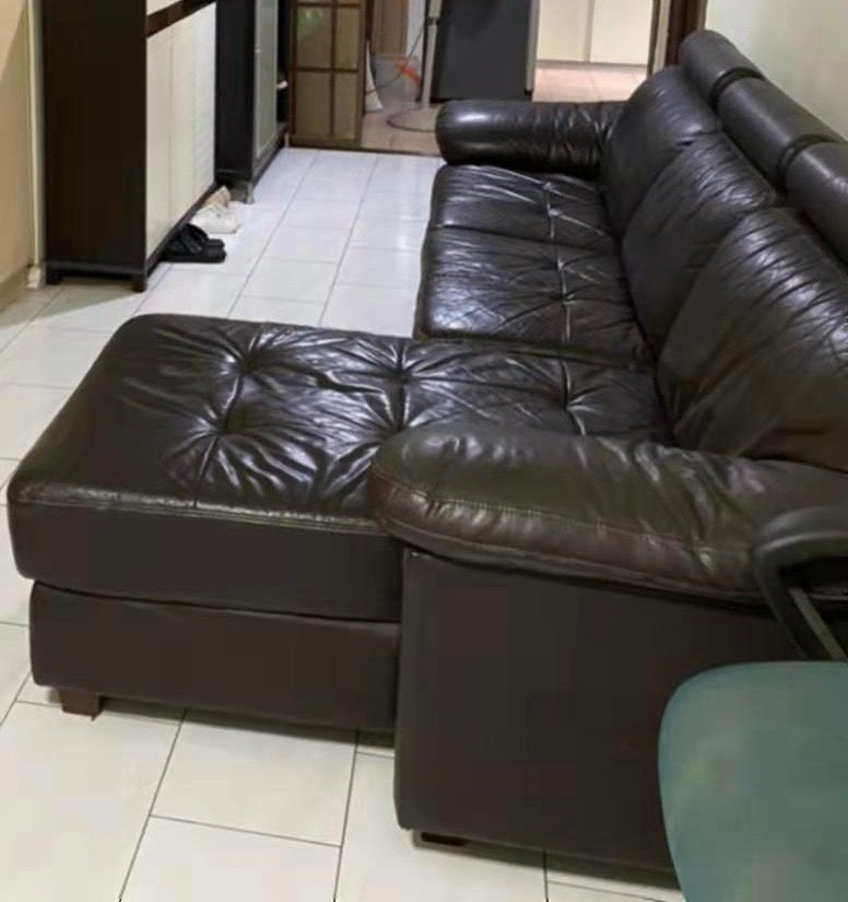 L shape leather sofa (self pick up between 29-31 Oct) , Furniture & Home Living, Furniture ...
