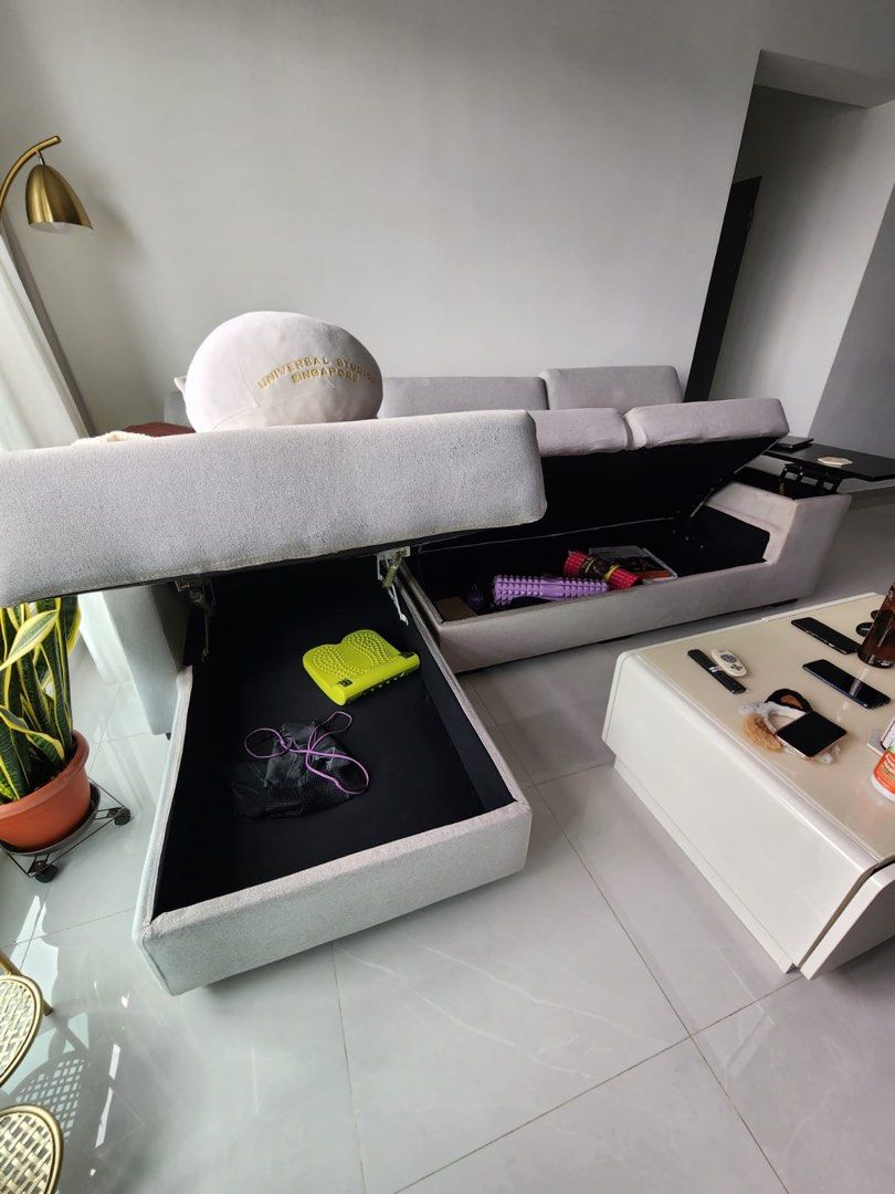 L Shape Storage Sofa with swivel tea table, Furniture & Home Living ...