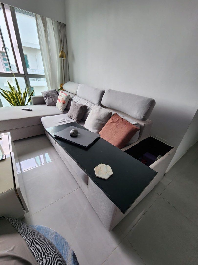 L Shape Storage Sofa with swivel tea table, Furniture & Home Living ...