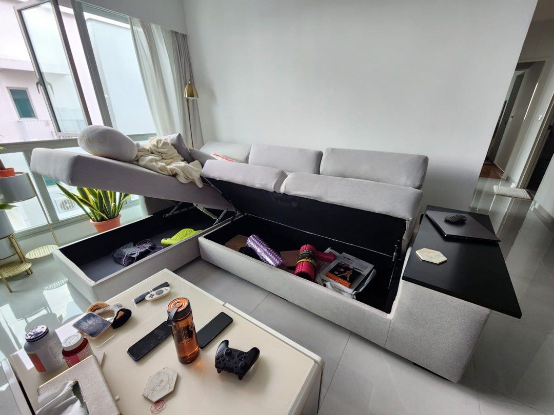 L Shape Storage Sofa with swivel tea table, Furniture & Home Living ...