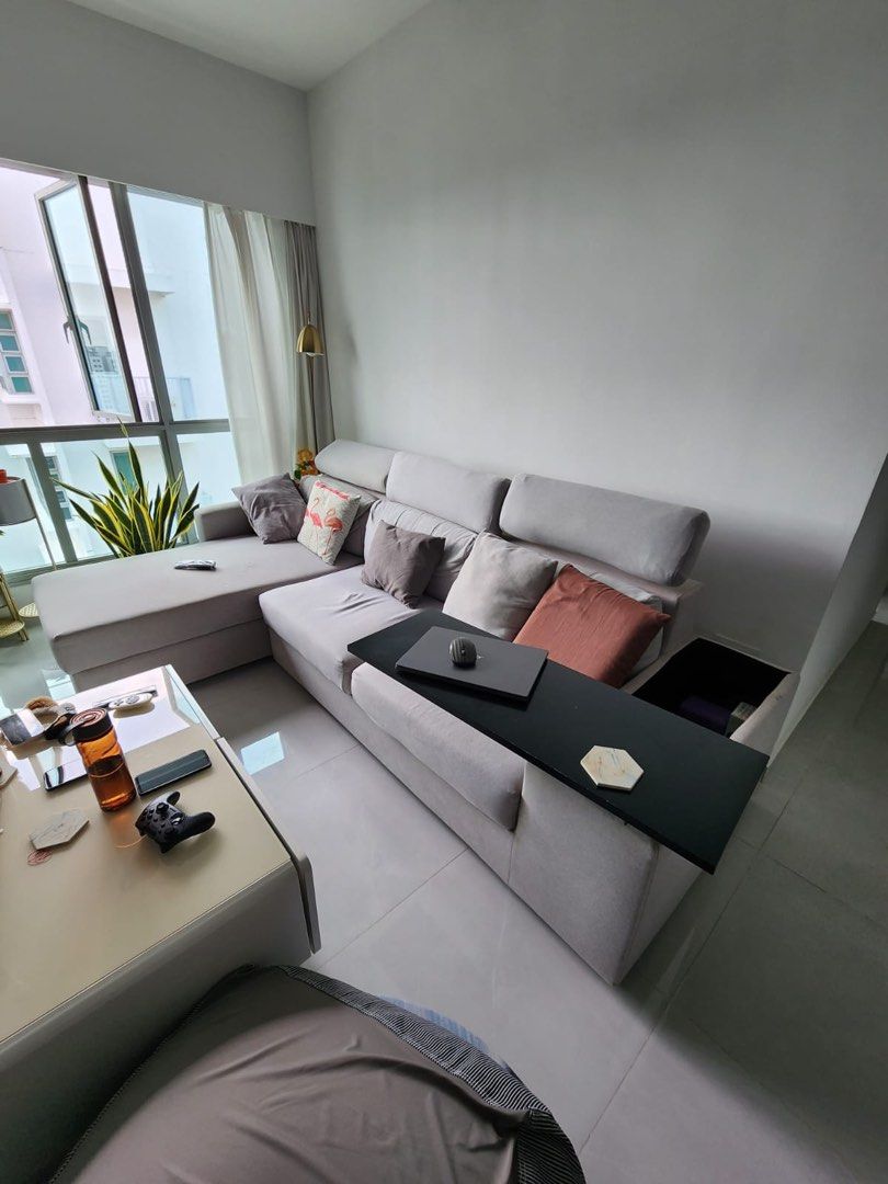 L Shape Storage Sofa with swivel tea table, Furniture & Home Living ...