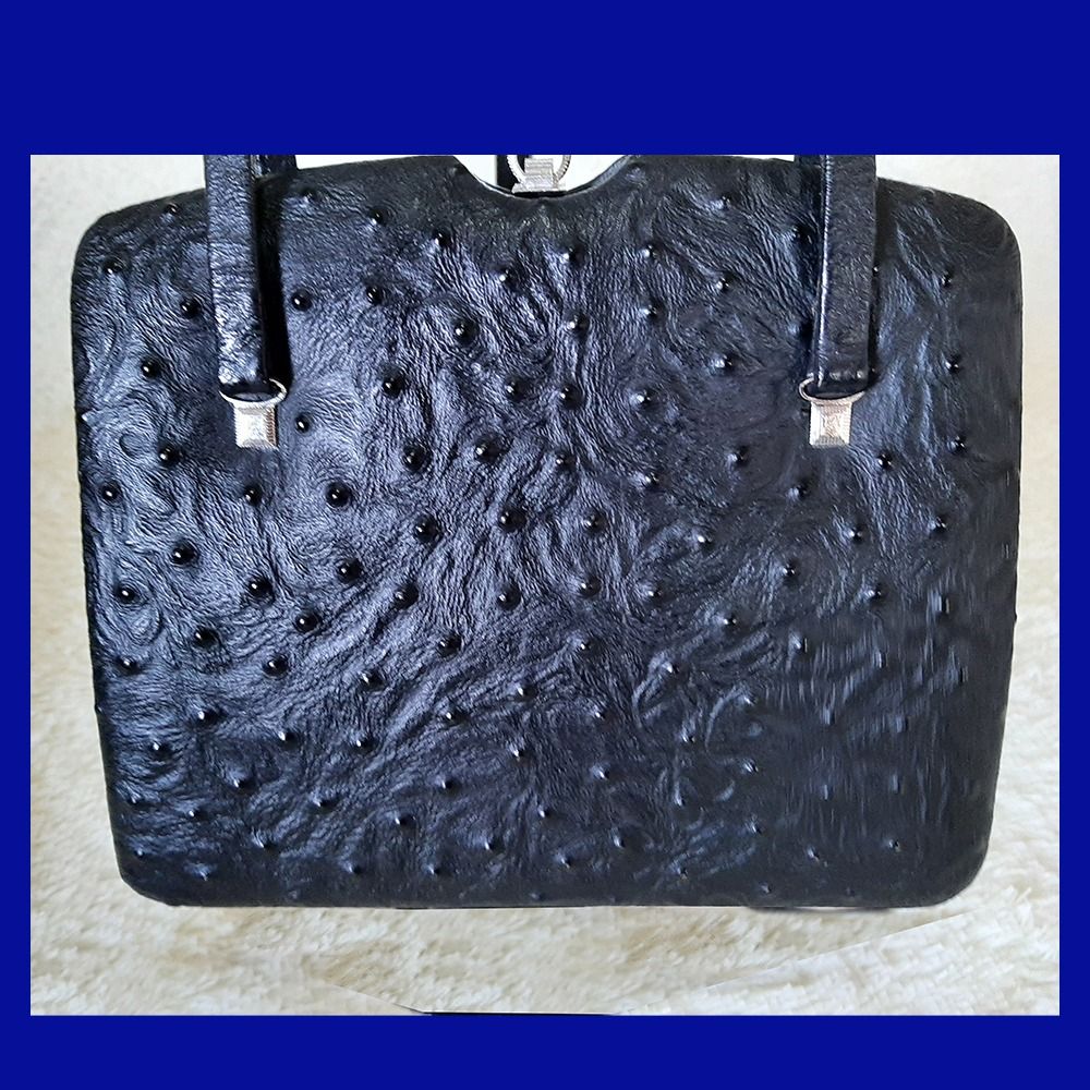 BRAND NEW Japan Genuine Ostrich Leather Black Small Frame Handbag Purse ...