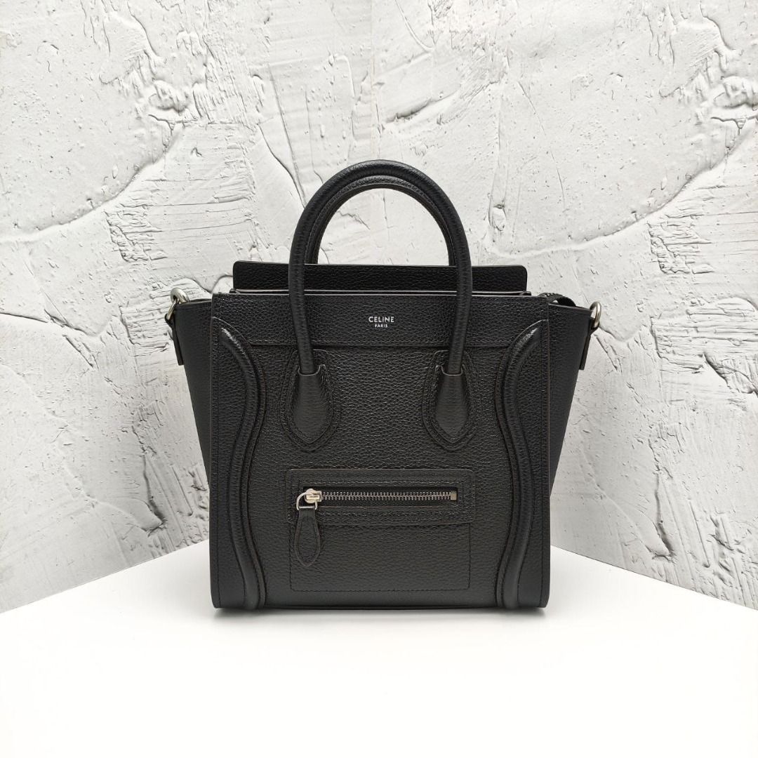 NEW Celine Nano Luggage Black Grained, Barang Mewah, Tas & Dompet di Carousell