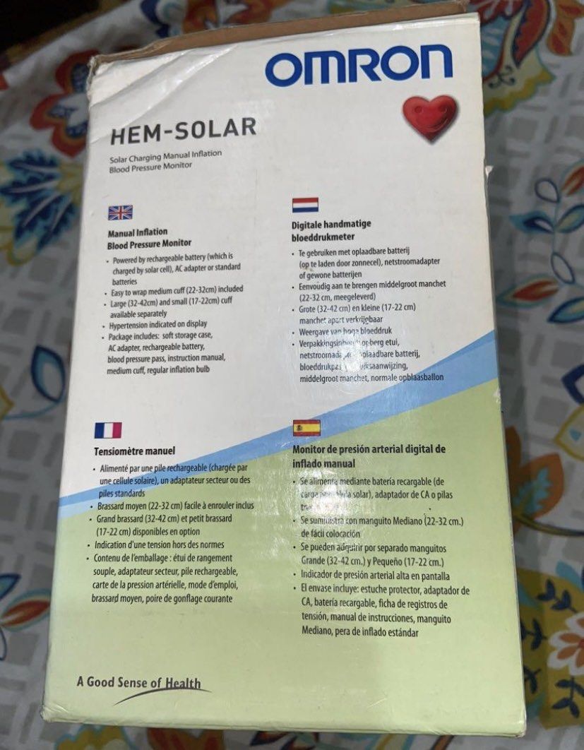 OMRON HEM-Solar Blood Pressure Monitor, Health & Nutrition, Medical ...