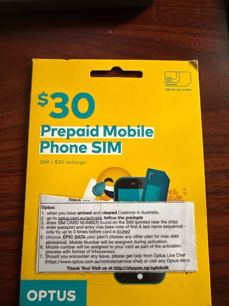 Optus Australia 40GB prepaid SIM card, Mobile Phones & Gadgets, Mobile ...
