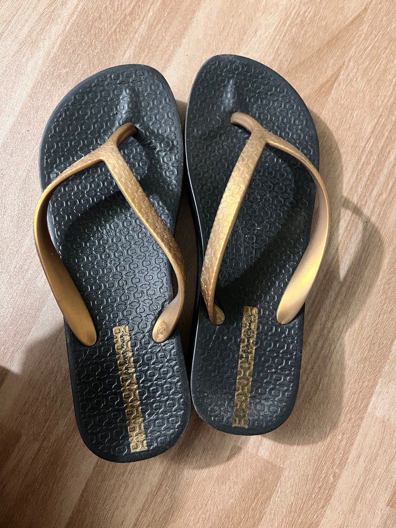 Original Ipanema black slipper with gold straps, Women's Fashion ...