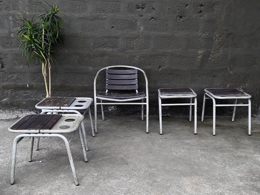 Outdoor steel chair set with side tables, Furniture & Home Living ...