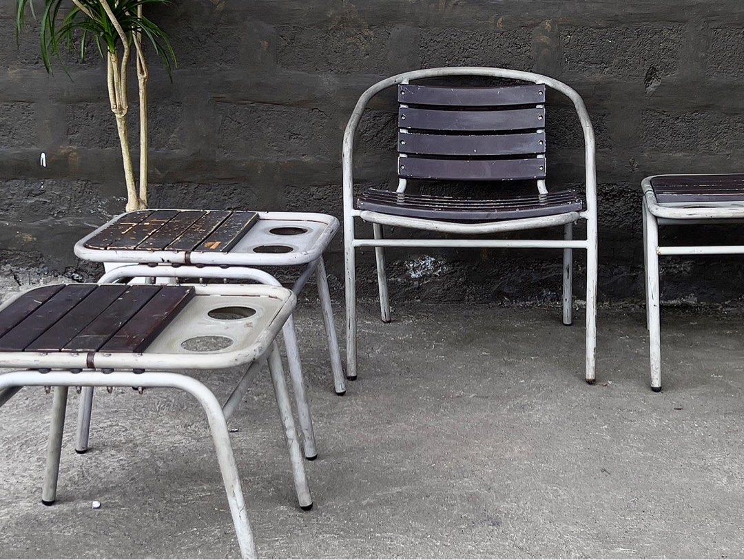 Outdoor steel chair set with side tables, Furniture & Home Living ...
