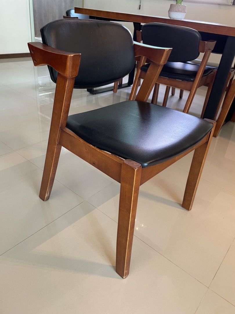 Pre- loved wooden dining table with 6 chairs!, Furniture & Home Living ...