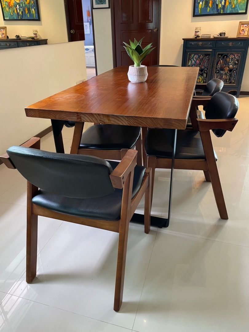 Pre- loved wooden dining table with 6 chairs!, Furniture & Home Living ...