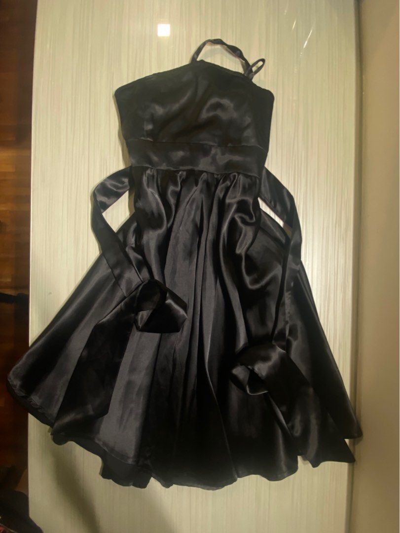 satin flowy black dress, Women's Fashion, Dresses & Sets, Dresses on ...