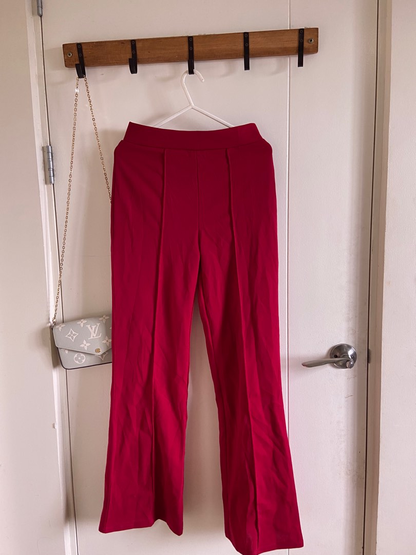 SHEIN RED FLARED TROUSER TYPE PANTS, Women's Fashion, Bottoms, Other ...