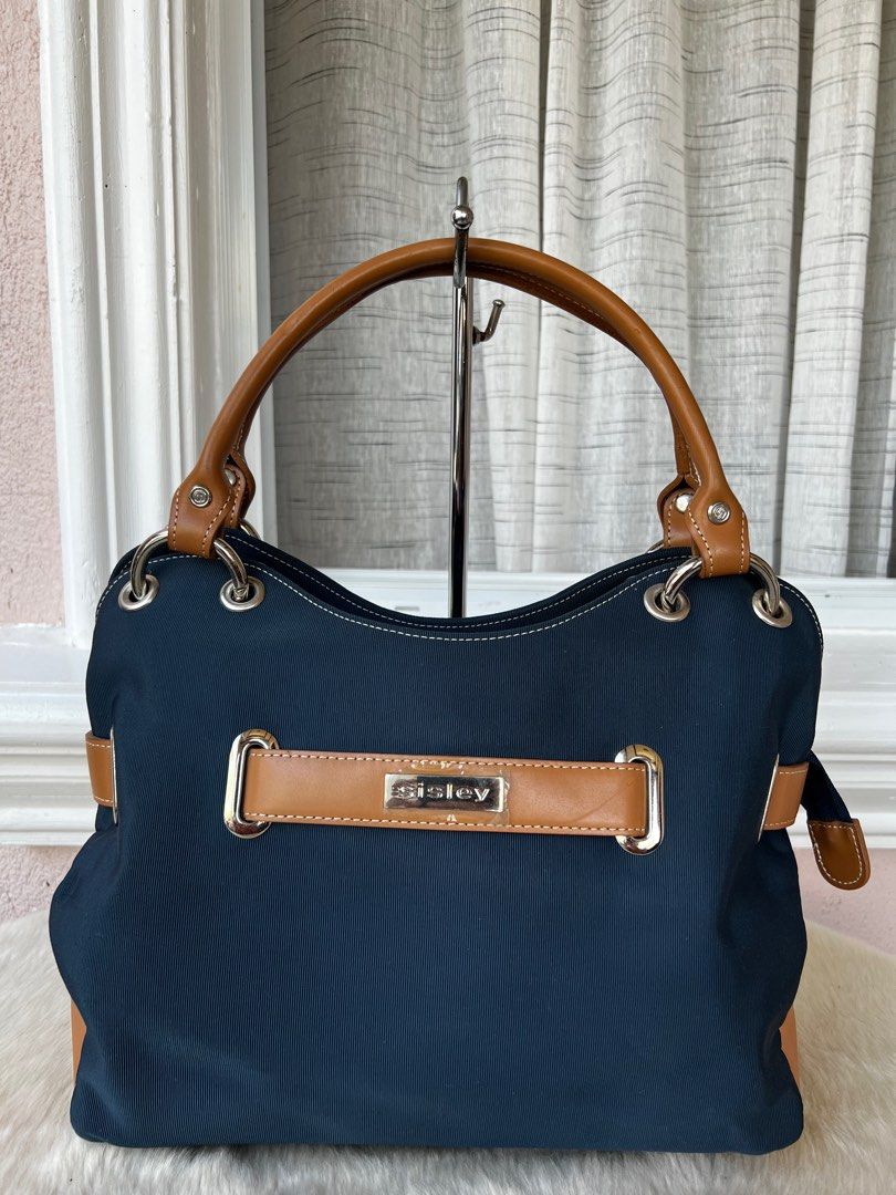 Sisley Paris Canvas and Leather Shoulder in Blue, Women's Fashion, Bags ...