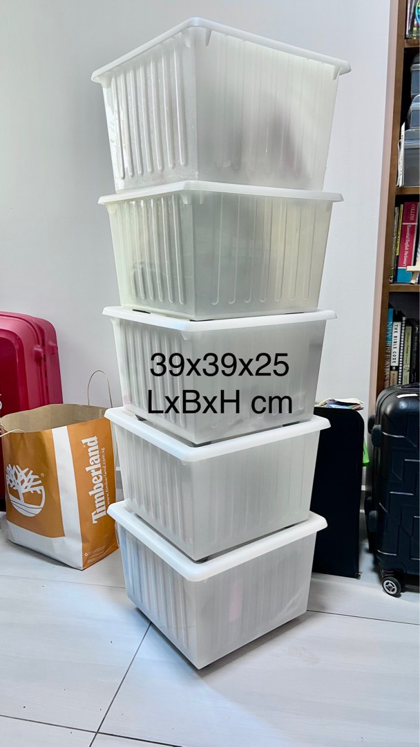 Stackable Storage Boxes With Wheels and Lid Cover 5 white 2 Coloured ...