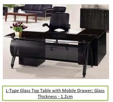 Tempered Glass Top L-shaped Office Table / Executive Table / High ...