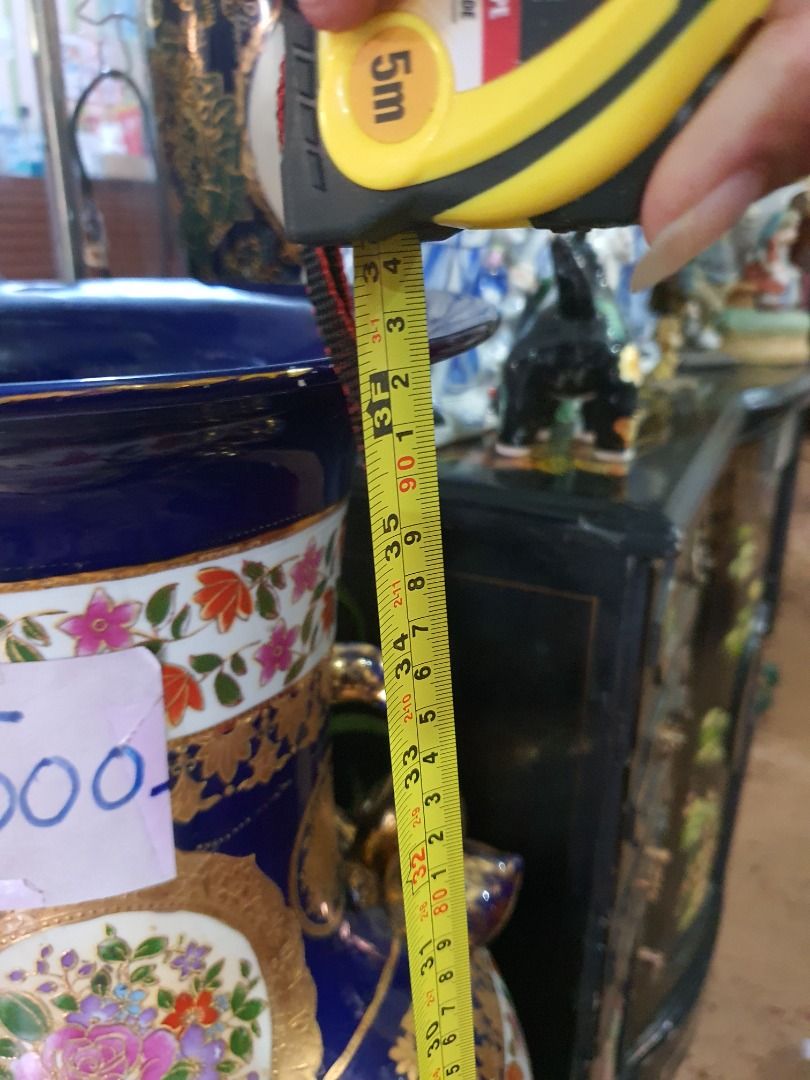 Vintage 3 Feet Tall Victorian Blue Gold Porcelain Vase, Furniture ...