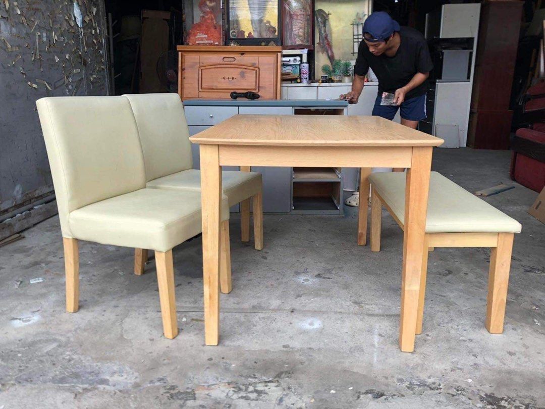 Wooden dining set 1 table, 2 chairs & 1 bench 45L x 29 1/2W x 28H ...