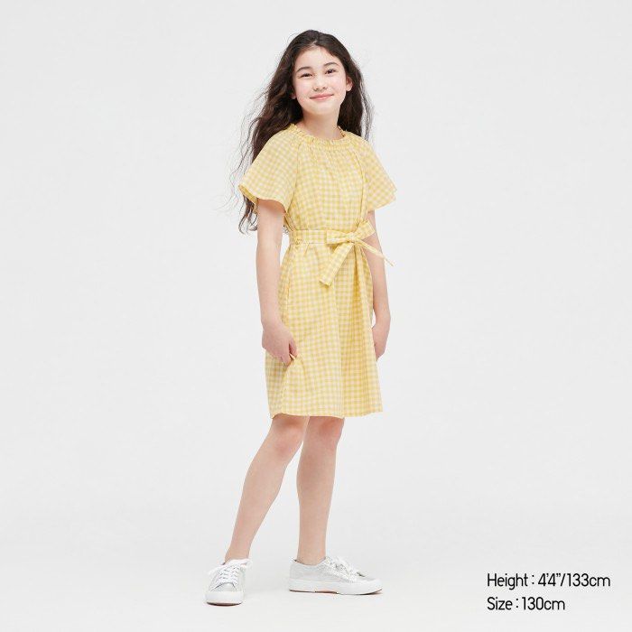 Uniqlo Checkered Yellow Dress Kids Petite Women, Women's Fashion ...