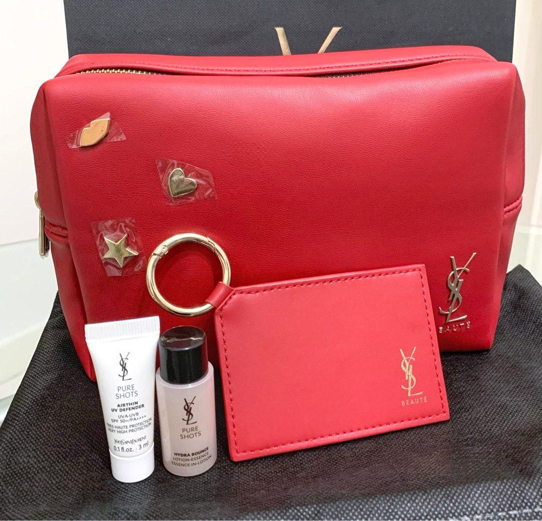 YSL Beauty Pouch with Matching Key-Chain Mirror and Mini Samples, Women ...
